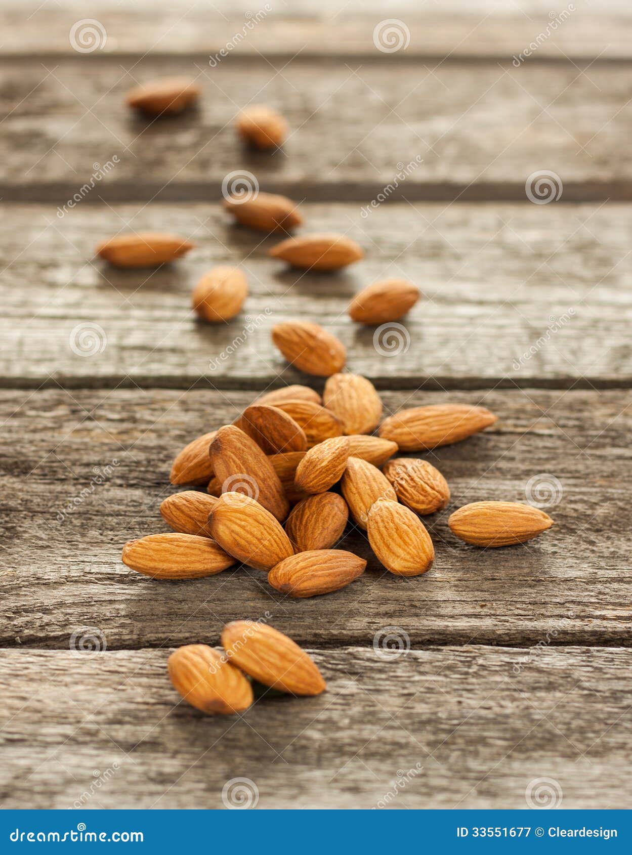 Almonds on an Old Vintage Planked Wood Table Stock Image - Image of ...