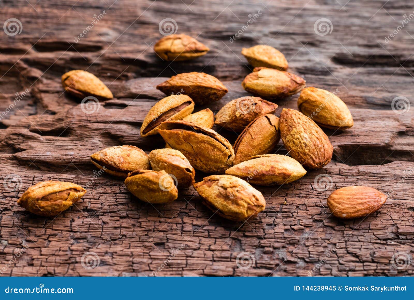 Almonds on old wood stock image. Image of organic, diet - 144238945