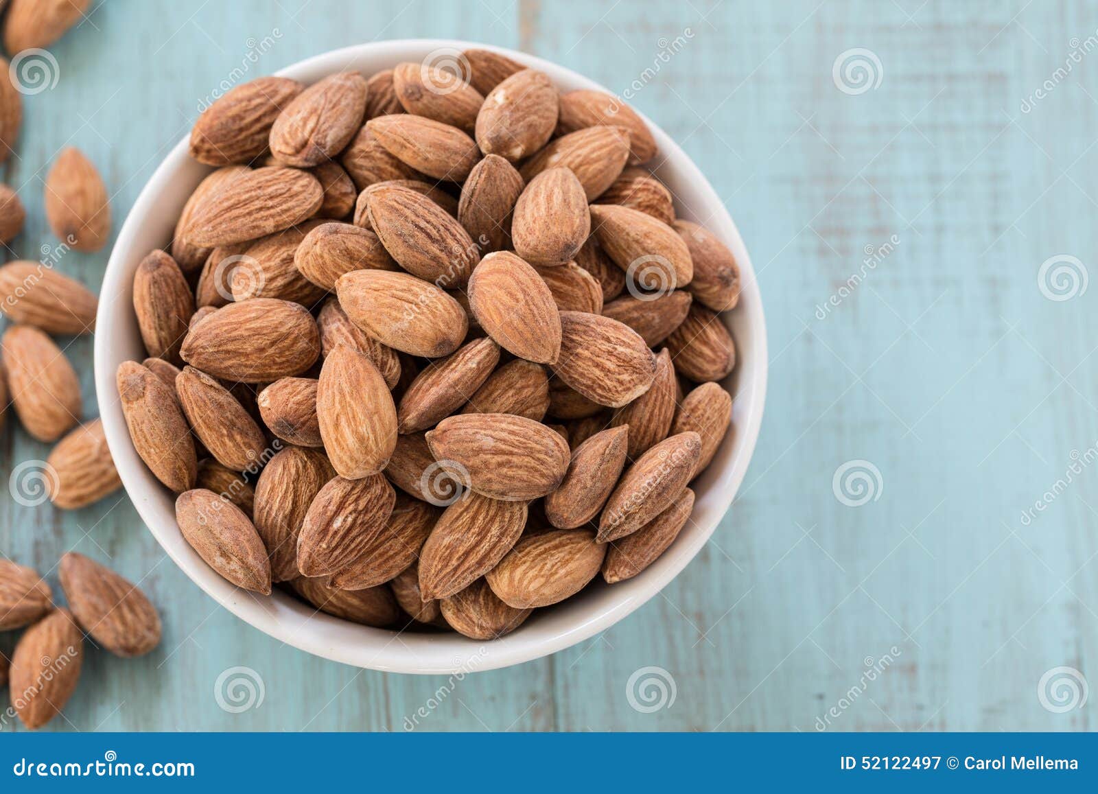Almonds Scattered on Wood Background Stock Image - Image of kernel ...