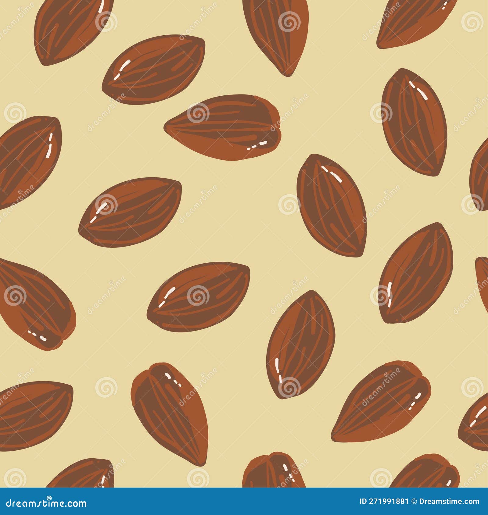 Almonds Seamless Brown Pattern Vector Illustration. Hand Drawing Stock ...
