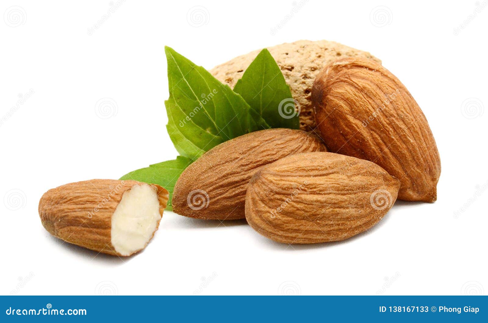 Almonds In Their Skins And Peeled With Leaf Isolated On White ...