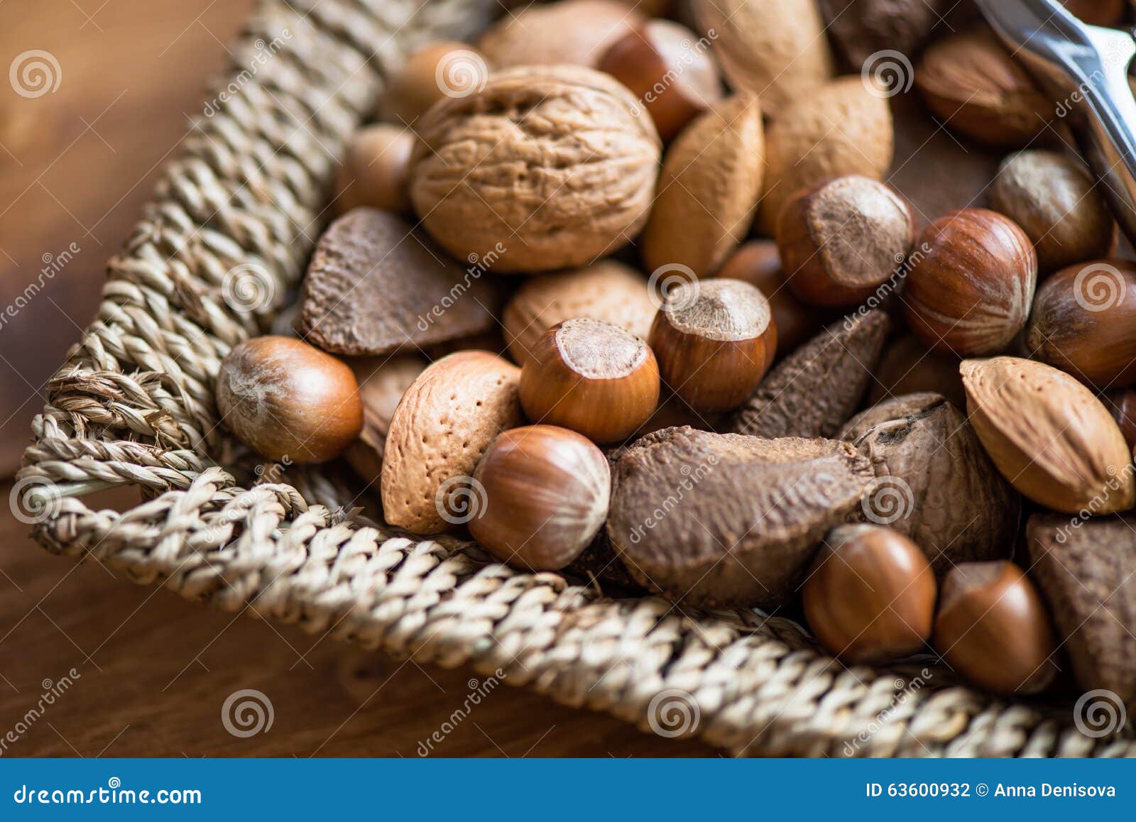 Almonds, Walnuts, Hazelnuts, Brazil Nuts in Basket Stock Photo - Image ...