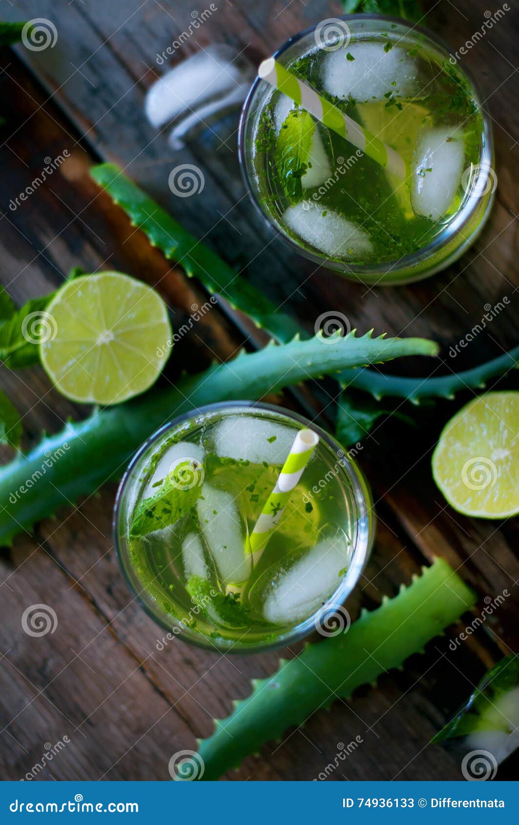 Aloe Vera and Lime Cocktail with Mint and Ice Cubes Stock Image - Image ...