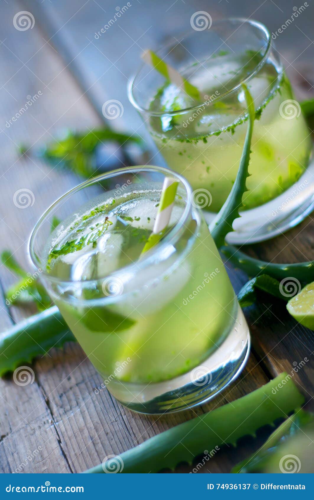 Aloe Vera and Lime Cocktail with Mint and Ice Cubes Stock Image - Image ...