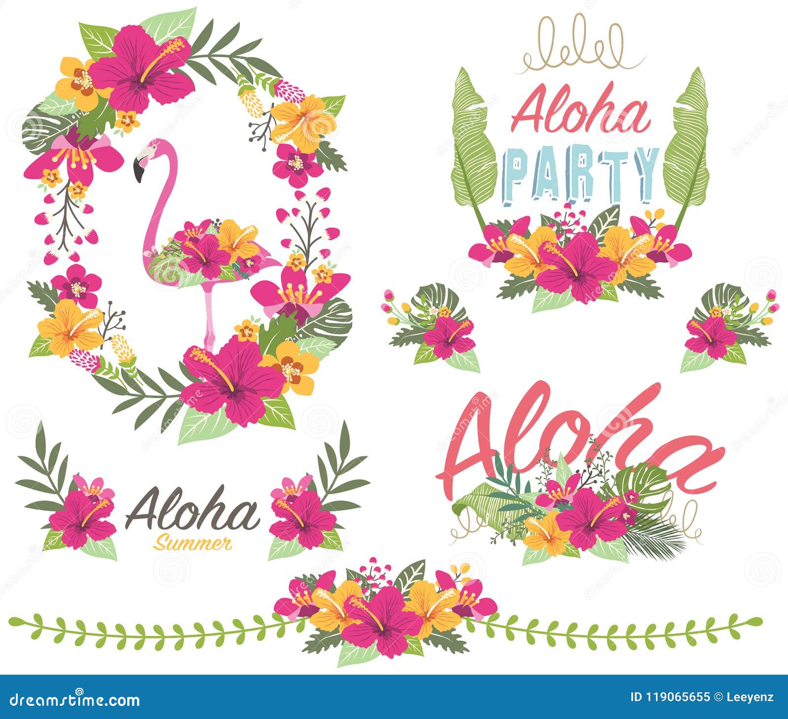 Aloha Floral Flamingo ilustración del vector. Ilustración de elementos ...