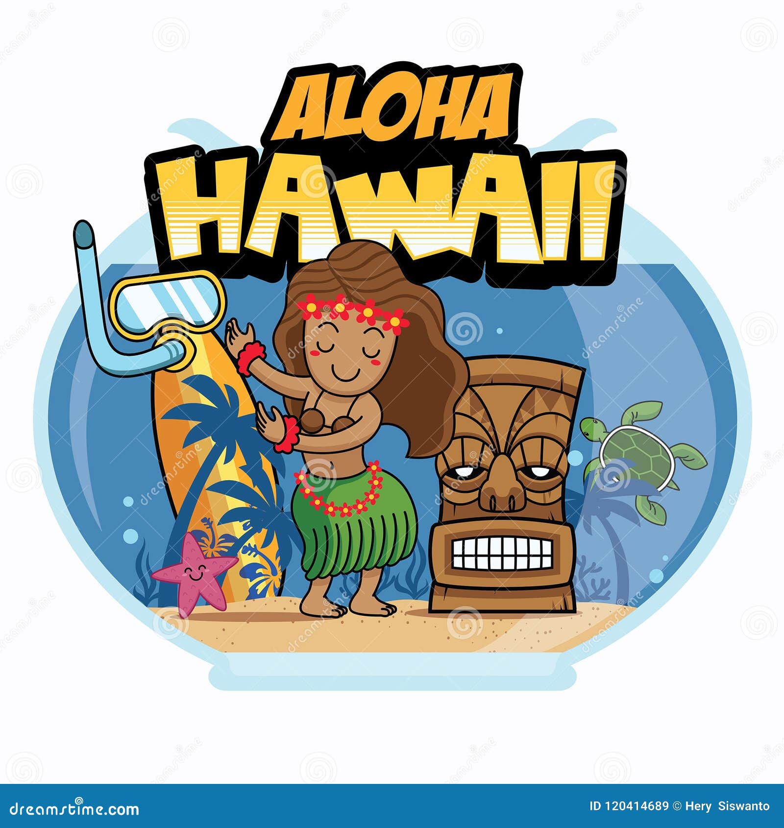 Aloha. Cartoon Pineapple, Decor Elements, Hand Drawing Lettering ...