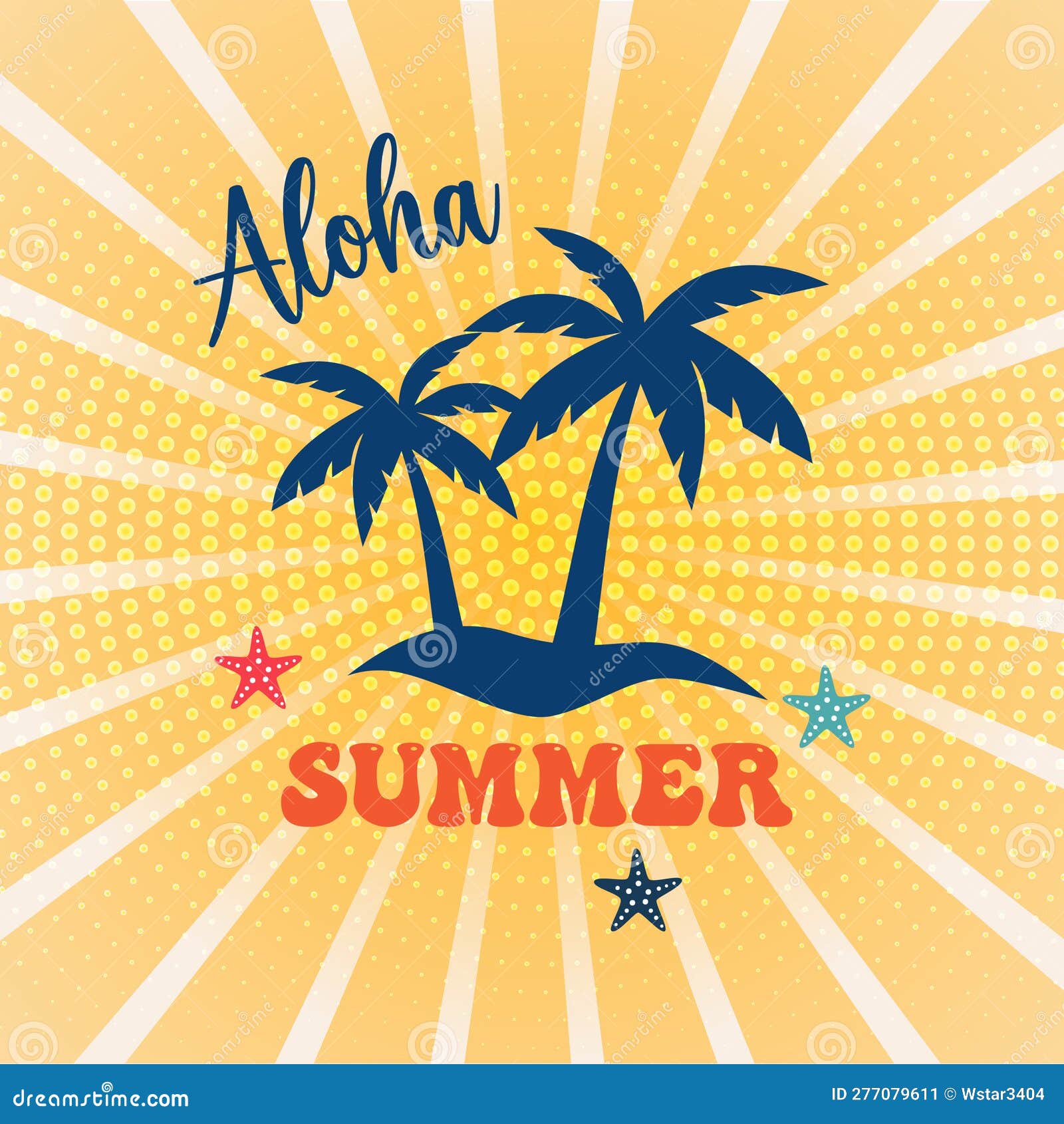 Aloha Summer. Summer Background with Palm Trees and Starfish Stock ...