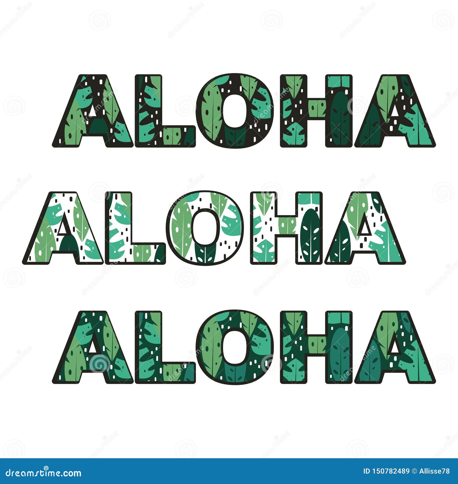 Aloha Text Vector Set with Tropical Exotic Leaves Stock Vector ...