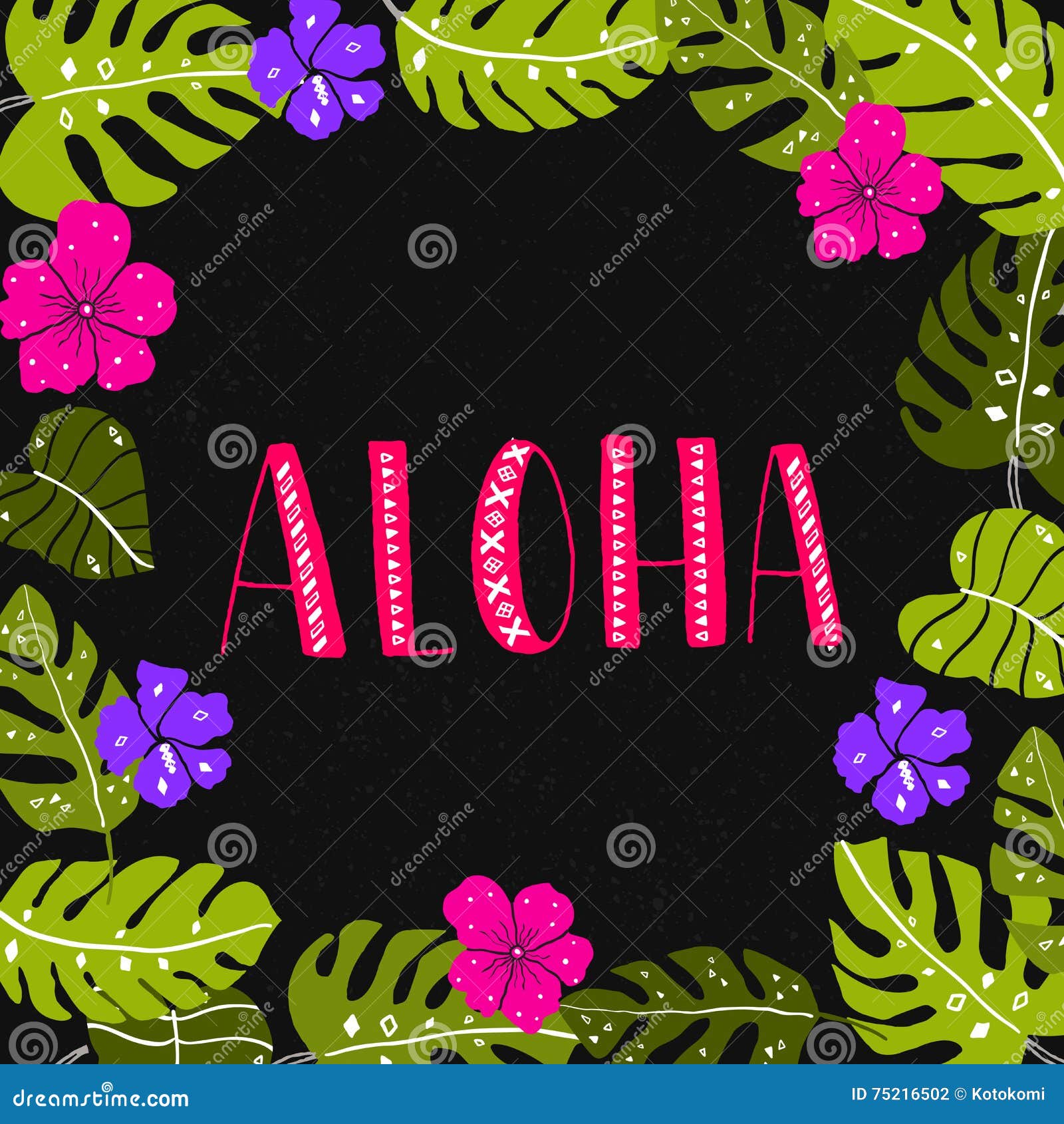 Aloha Word in Tropical Leaves and Flowers Frame Stock Vector ...