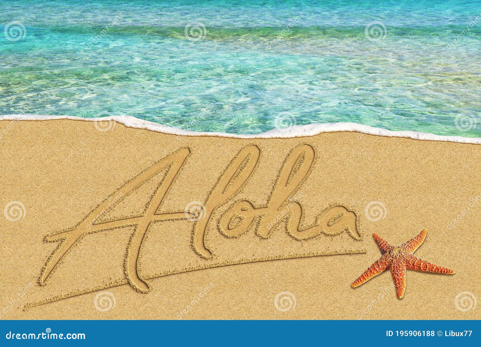 Aloha Written in the Sand on the Beach Stock Photo - Image of waves ...