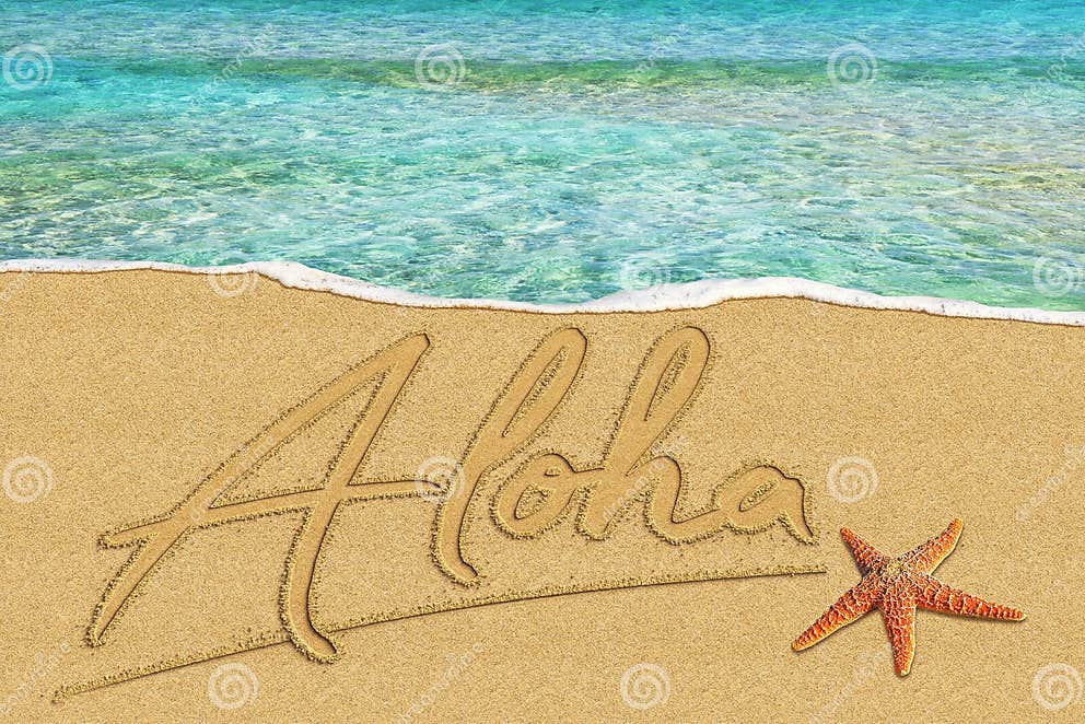 Aloha Written in the Sand on the Beach Stock Photo - Image of waves ...