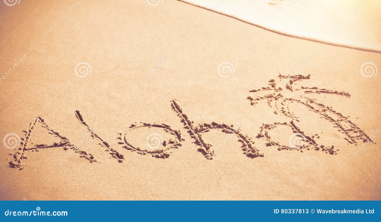 Aloha Written Text with Palm Tree on Sand Stock Illustration ...