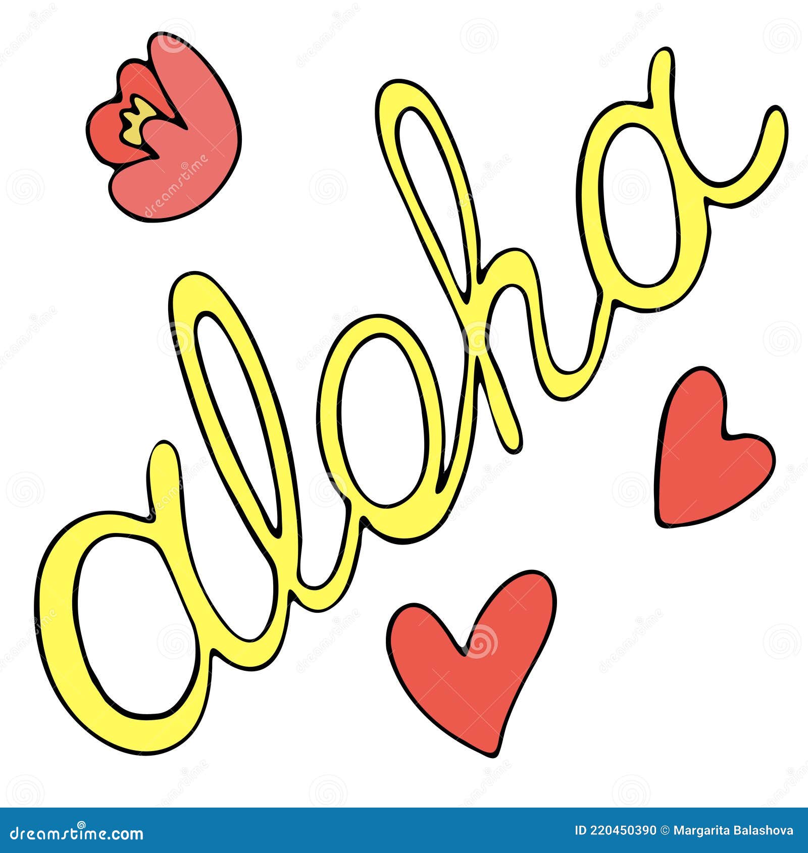 Aloha, Yellow Text, Summer Illustration, Vector Color Doodle Element ...