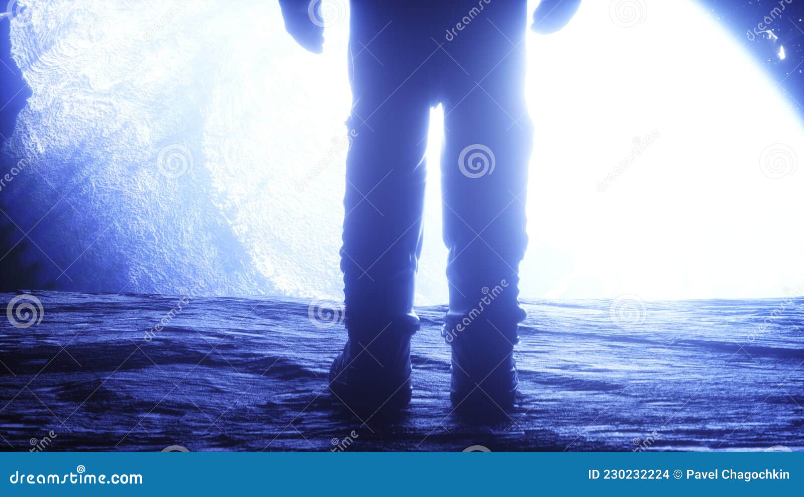 Alone Astronaut in Space Rock Cave. Space View. 3d Rendering. Stock ...