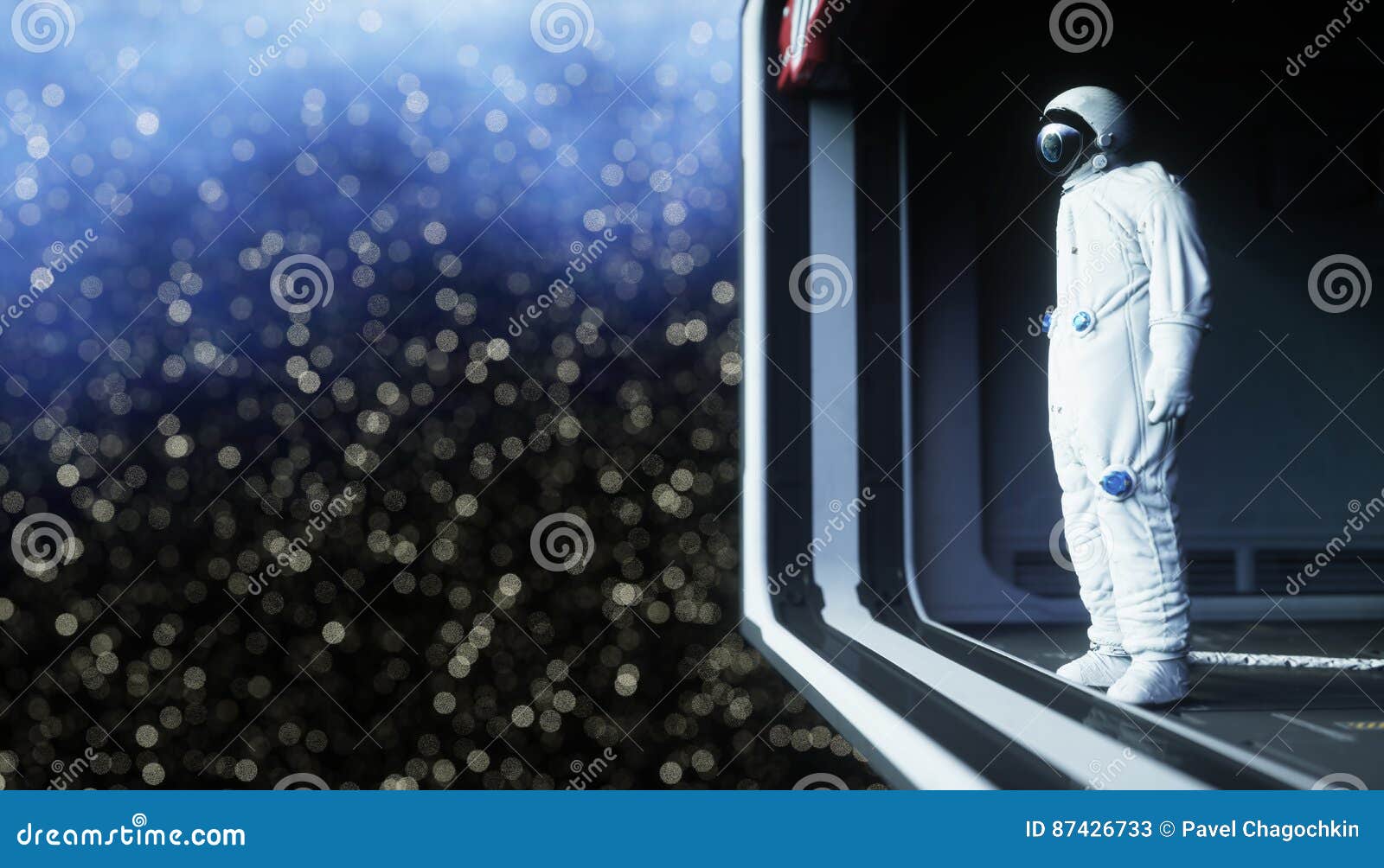 Alone Astronaut Inside Spaceship. Sci-fi Space Exploration Concept. 3d ...