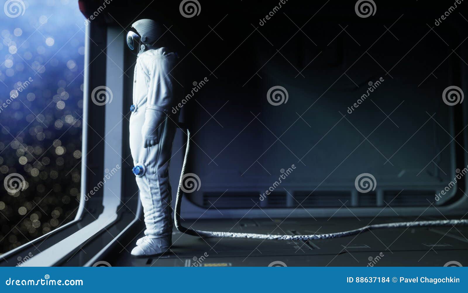 Alone Astronaut Inside Spaceship. Sci-fi Space Exploration Concept. 3d ...