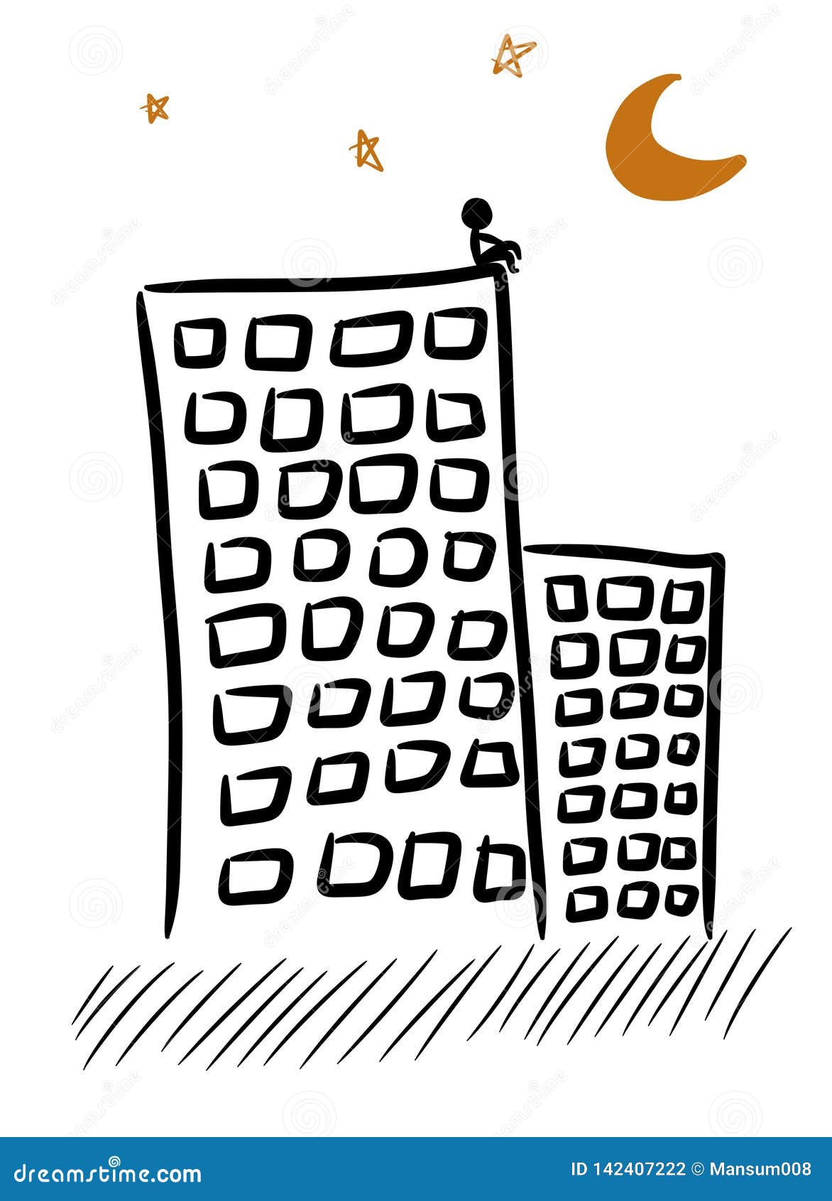Alone on building cartoon stock illustration. Illustration of black ...