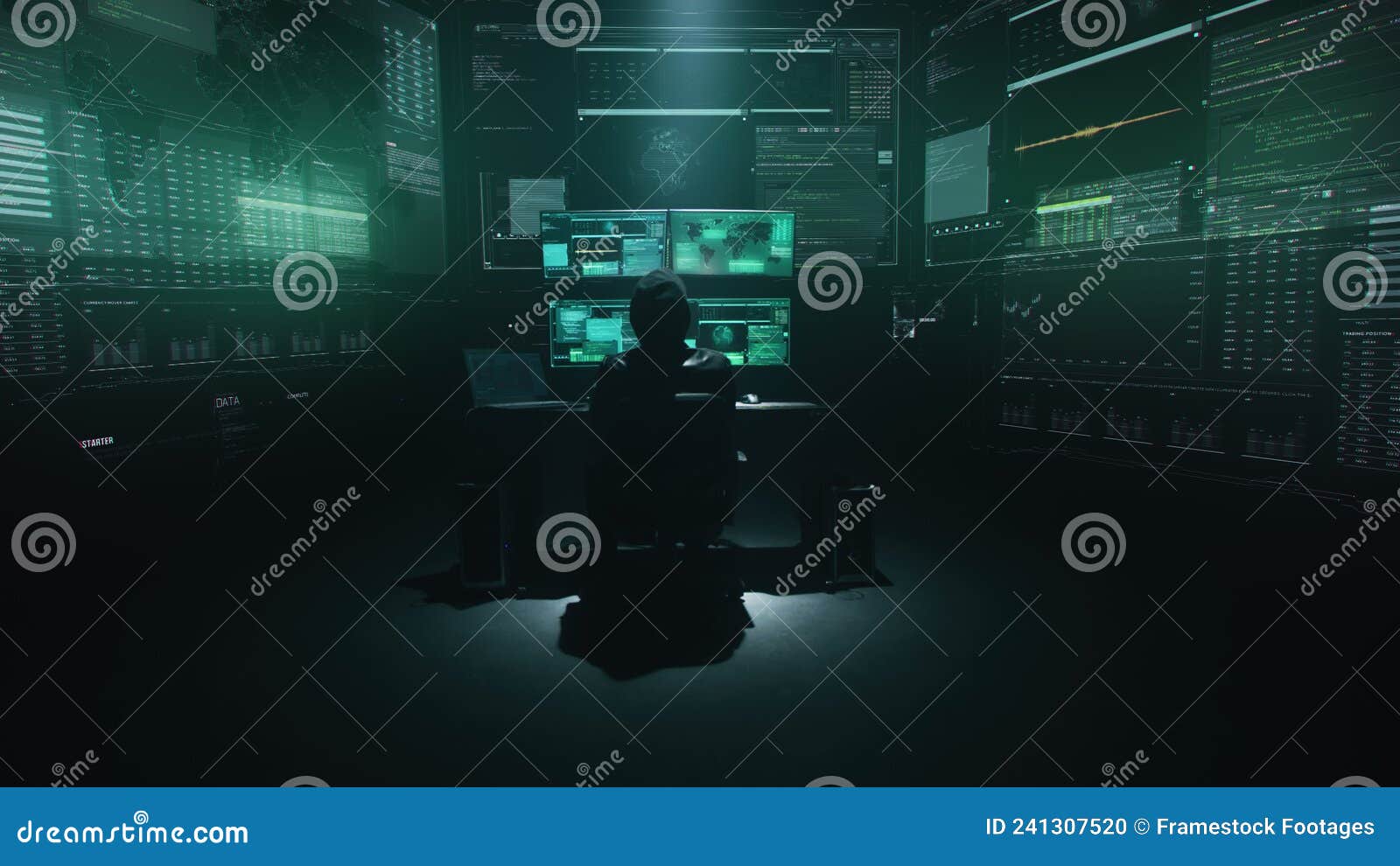 Alone hacker in dark space stock footage. Video of virus - 241307520
