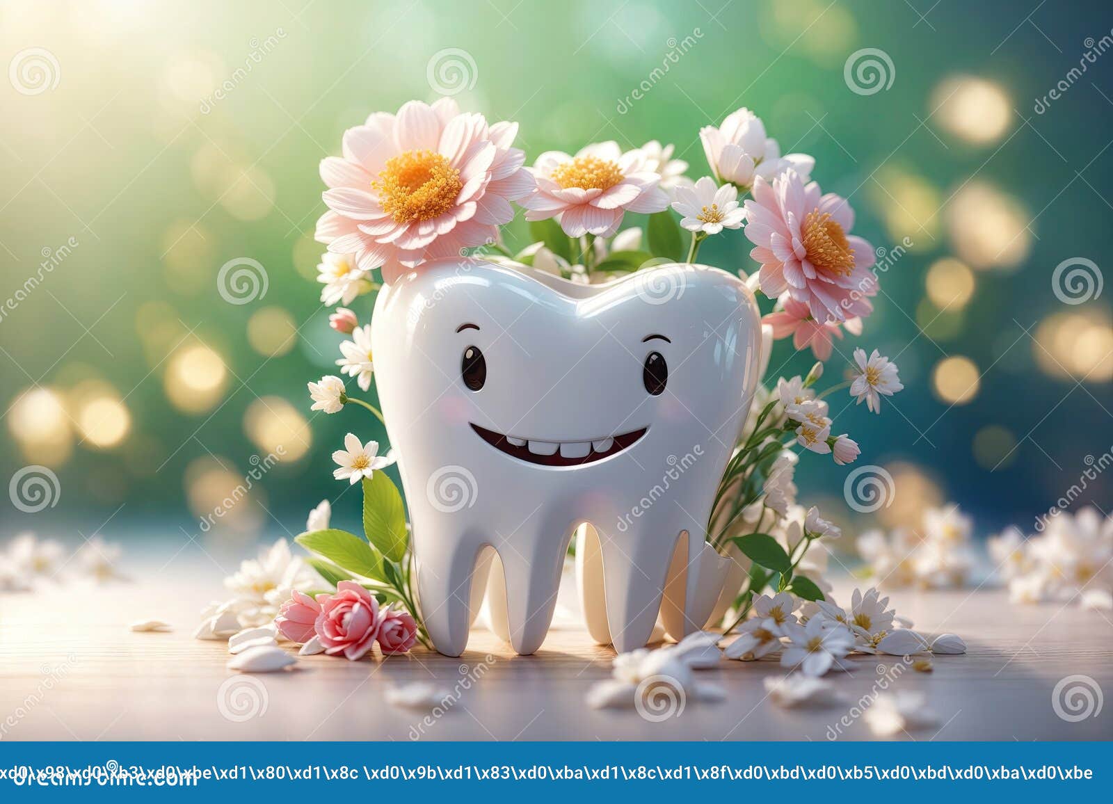 Alone Healthy Tooth with Flowers. Ai Generative Stock Image - Image of ...