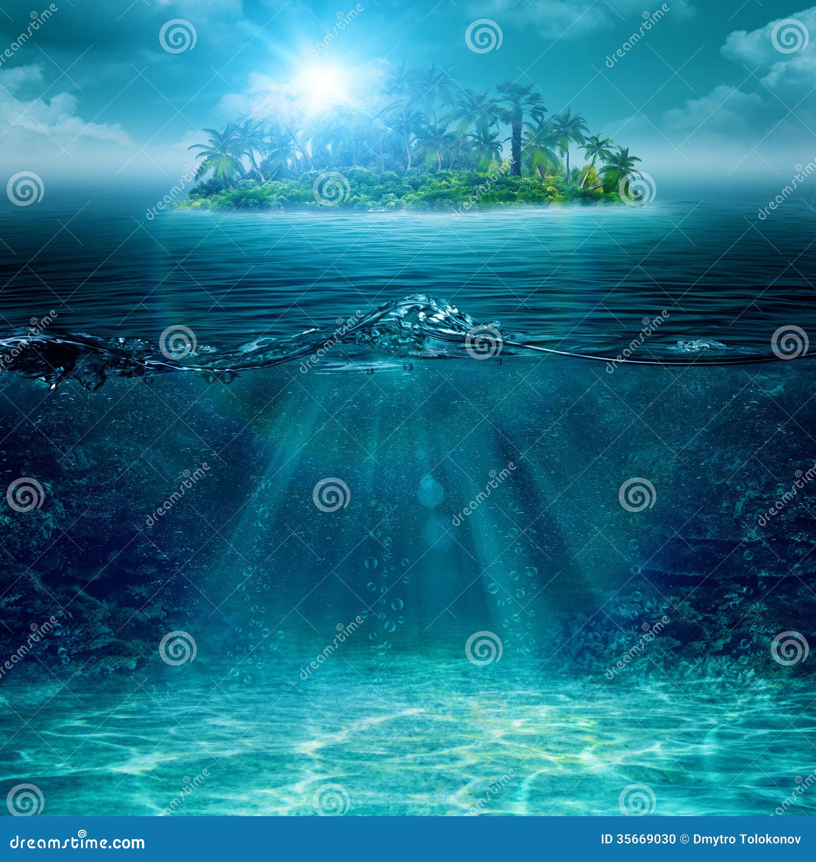 Alone island in ocean stock photo. Image of high, bubble - 35669030