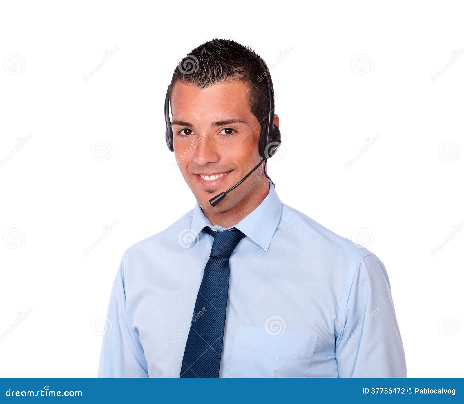 Alone Latin Man Speaking with Earphone Stock Photo - Image of male ...