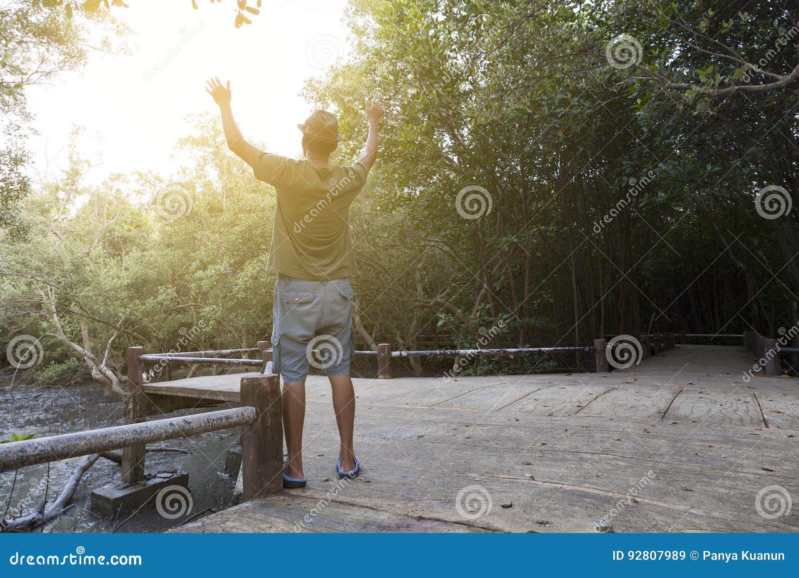 Alone Man Raised Both Hands Up Pray for Blessings To God in Fore Stock ...