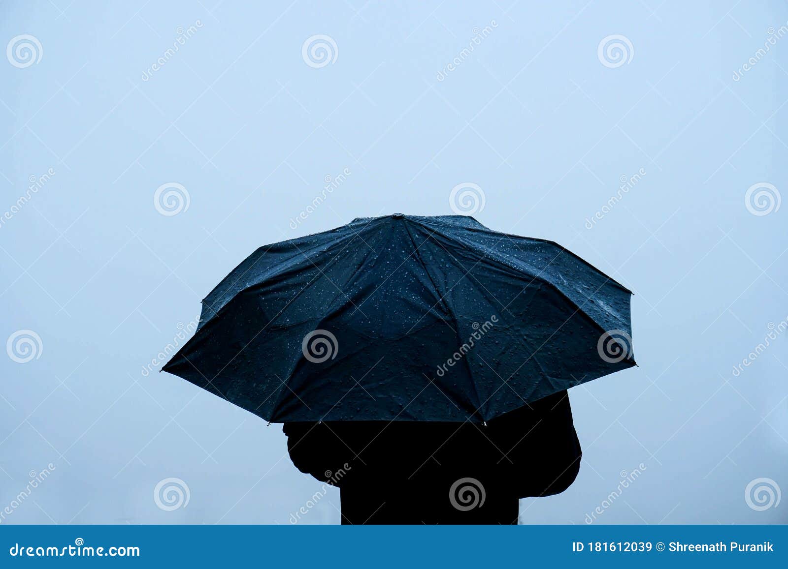 Alone Man Standing Out in Rain with an Umbrella Stock Image - Image of ...