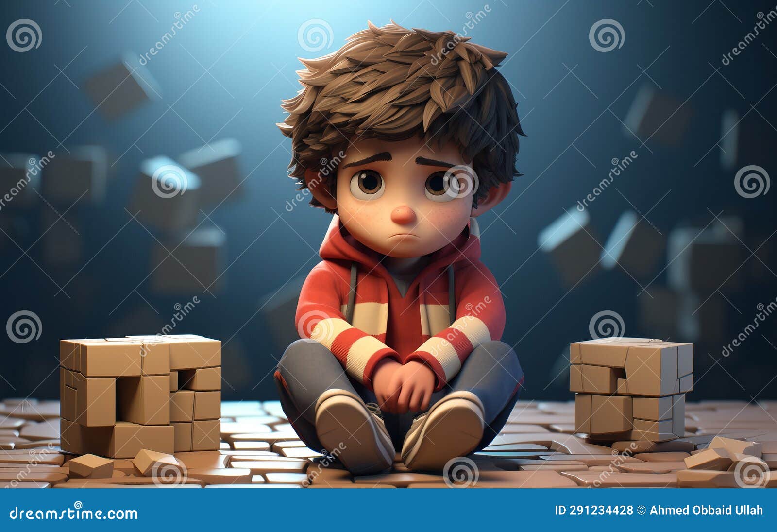 Alone and Sad: 3D Depiction of a Cute Boy. Generative by Ai Stock ...