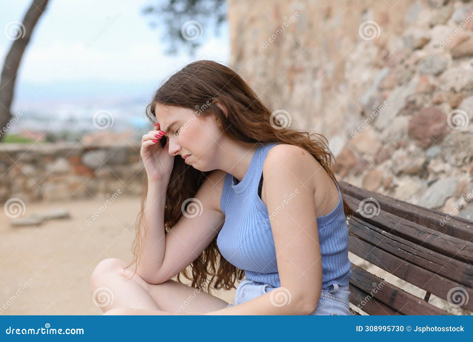 Alone and Sad Woman Sitting on a Bench Stock Photo - Image of person ...