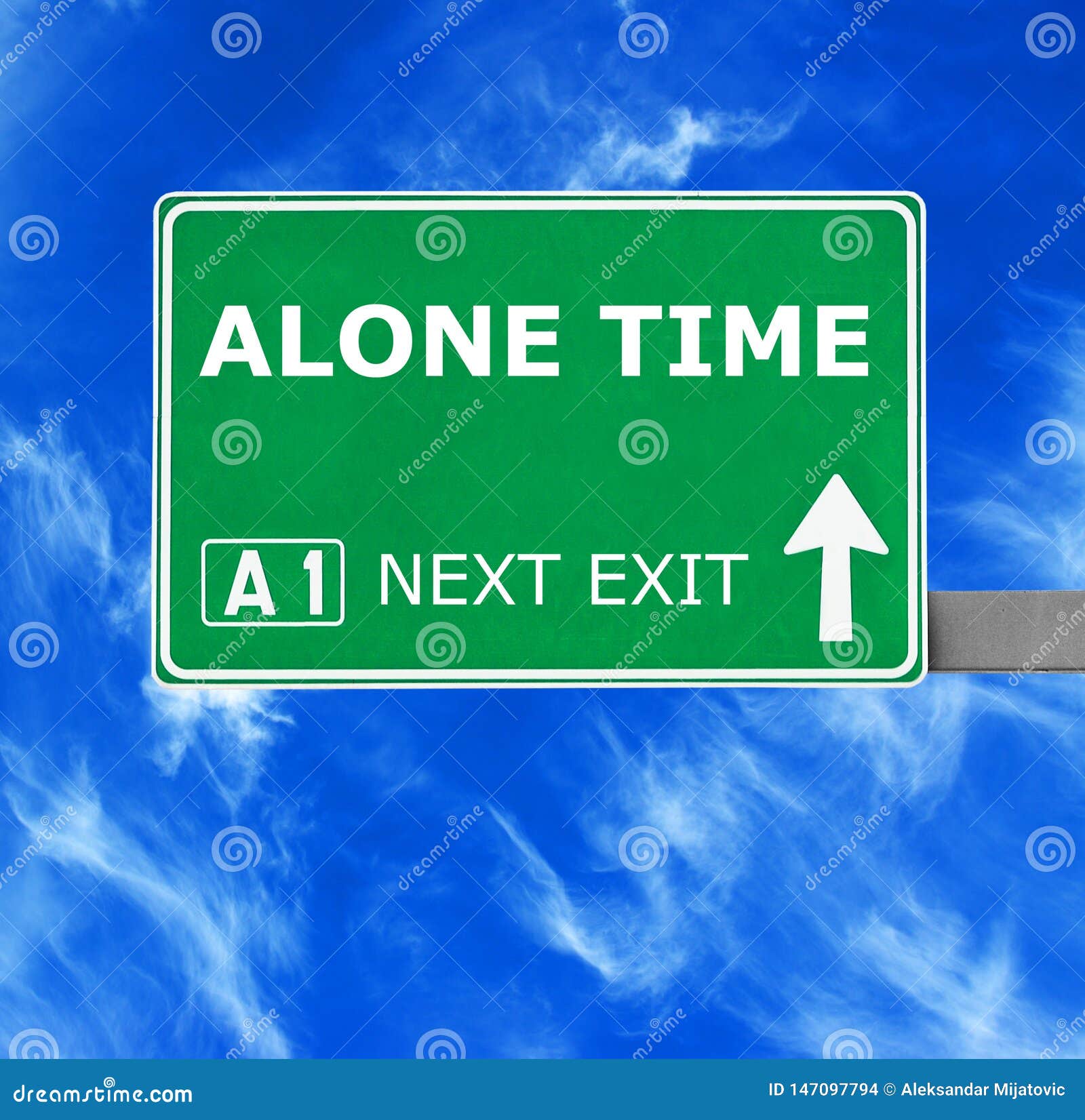 ALONE TIME Road Sign Against Clear Blue Sky Stock Photo - Image of calm ...