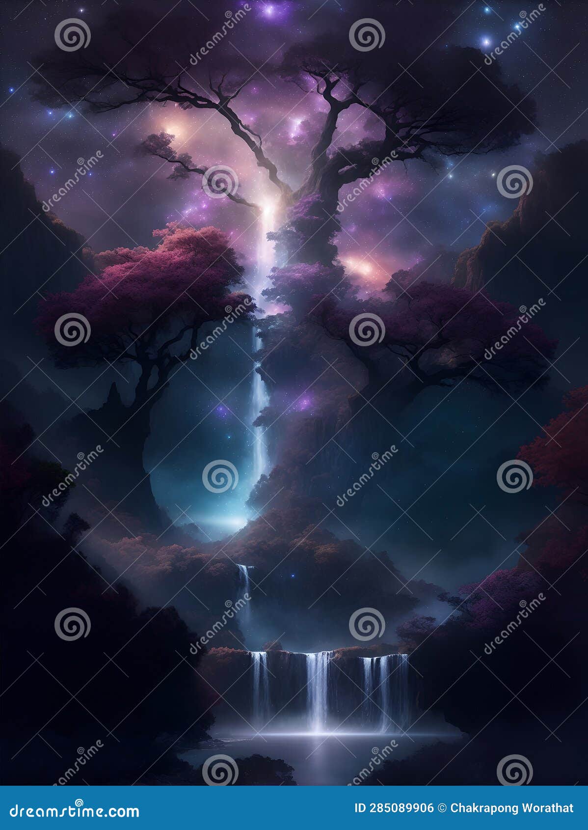 Alone Tree and Milky Way Arch at Night. Vertical with Old Tree with ...