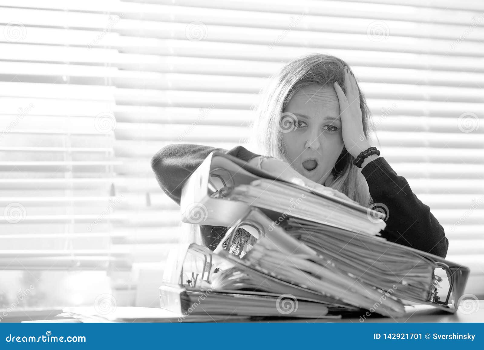 Alone Working in Office with a Lot of Documents. Yelling and Screaming ...