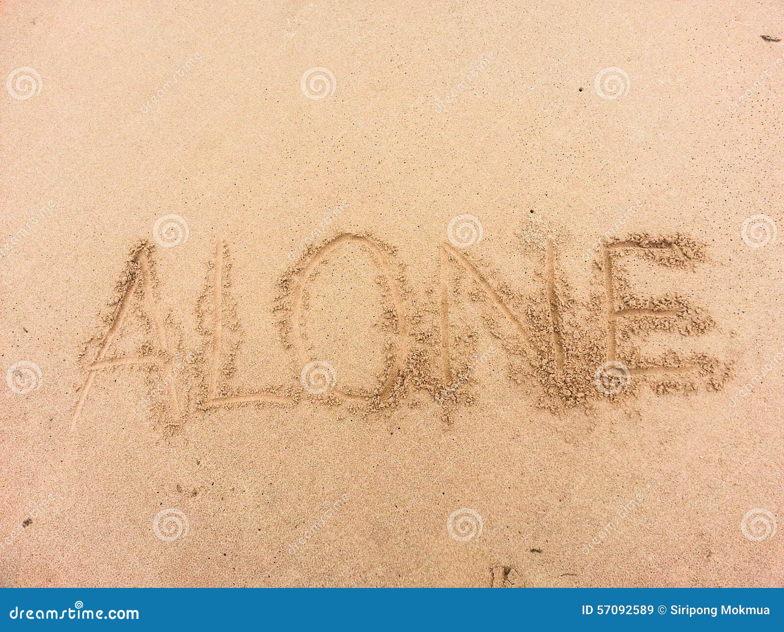 Alone Written on Sand by Sea Stock Image - Image of written, foam: 57092589