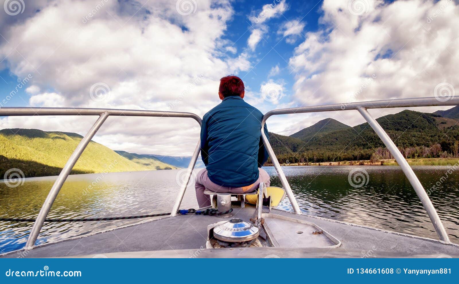 Alone Young Man Relax Siting on Boat Thinking and Concentrating Stock ...