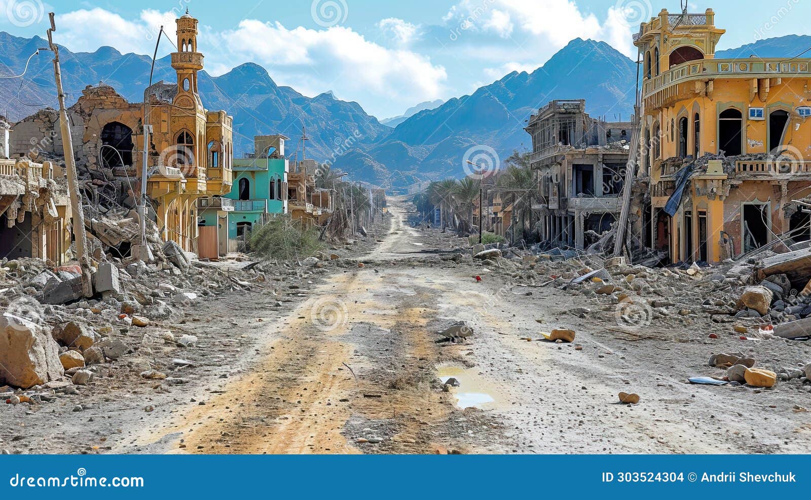 Along the Destroyed Street of Yemen in War Stock Illustration ...
