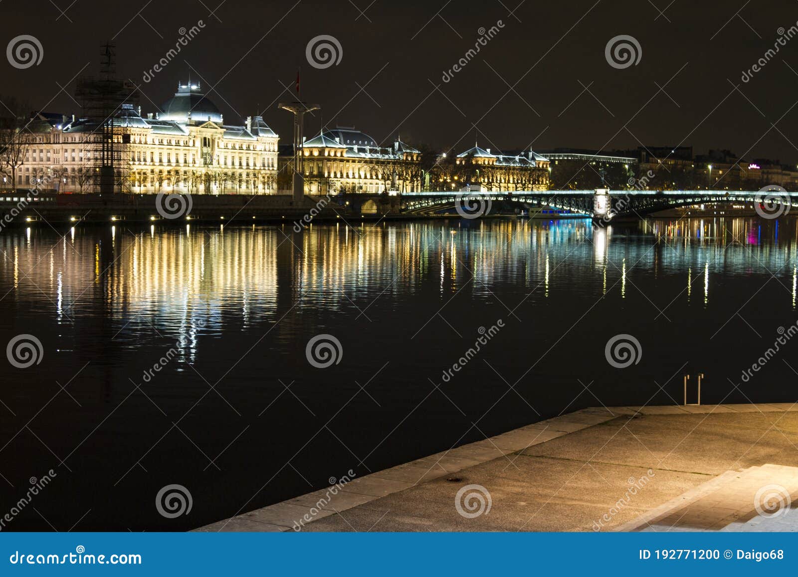 Along the Lyon River at Night Stock Photo - Image of rhone, illuminated ...