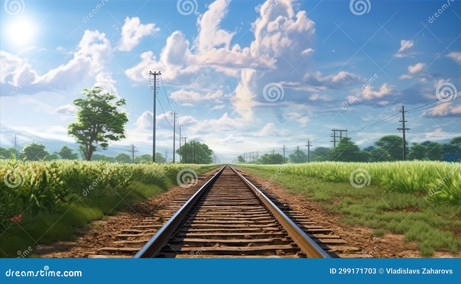 Along Railway Tracks are a Landscape with a Train Stock Illustration ...