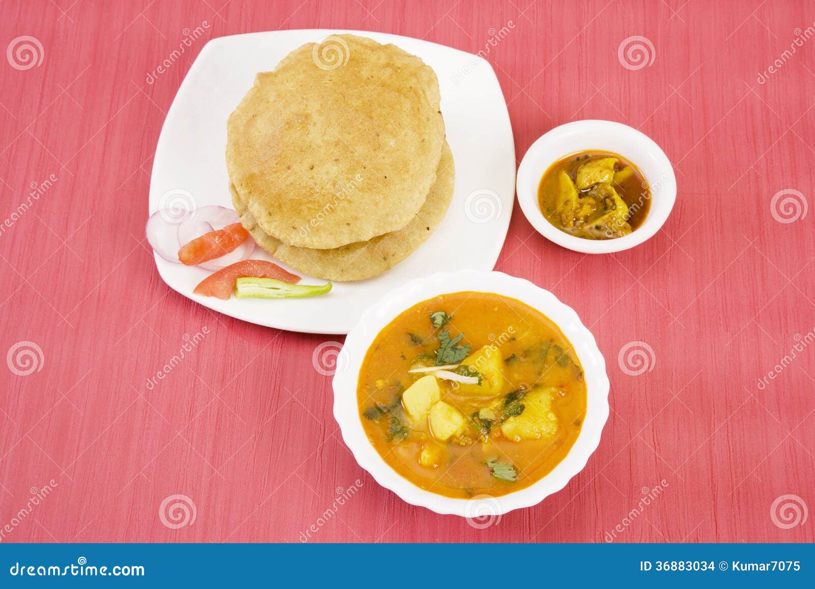 Aloo Puri with Aachar stock photo. Image of spicy, ginger - 36883034