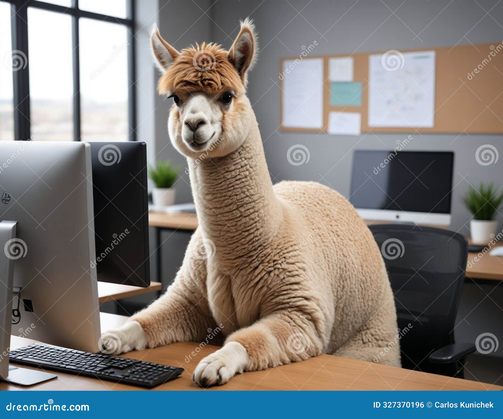 Alpaca in Business Casual Clothes, Sitting in Front of a Computer and ...
