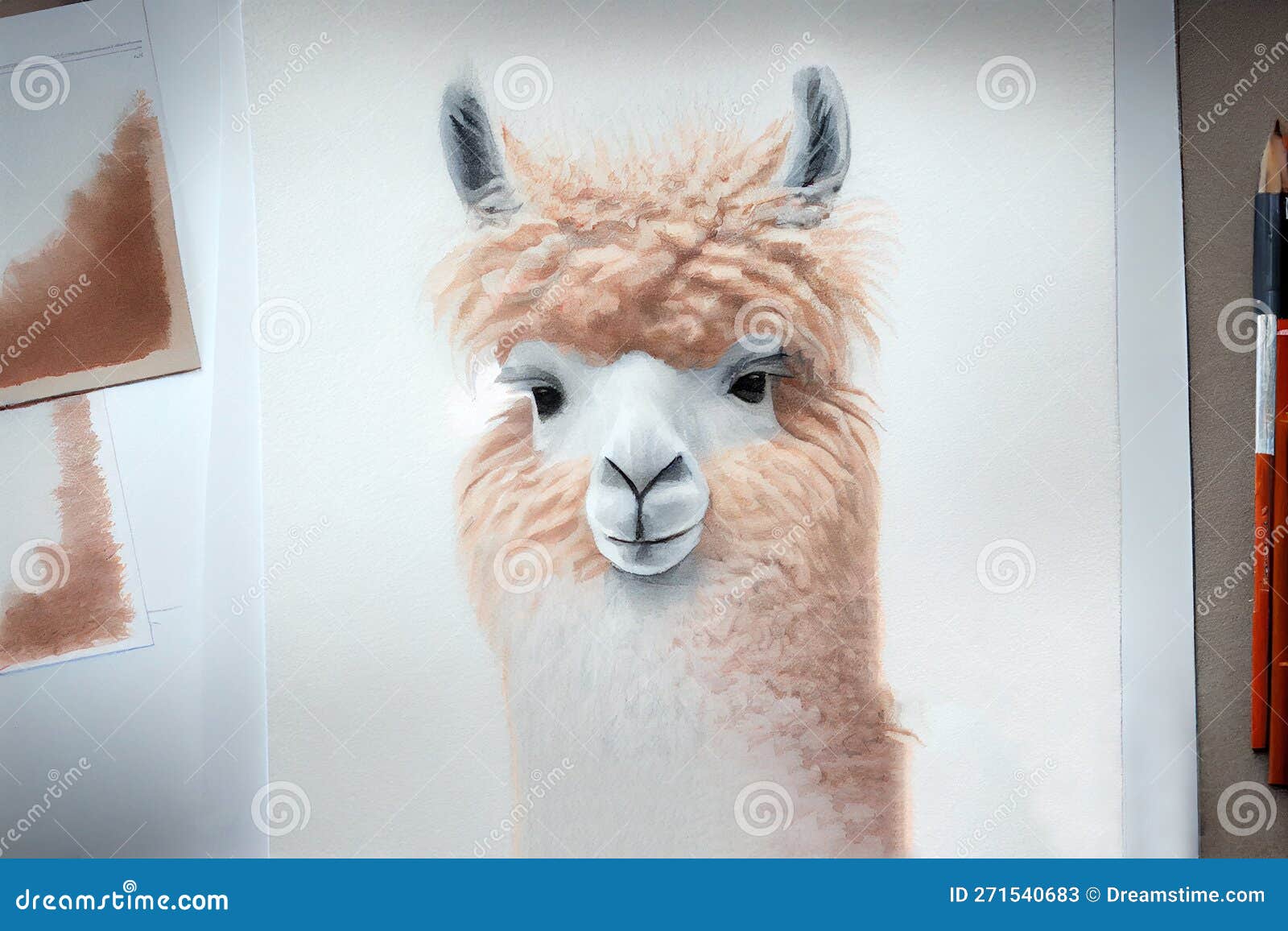 Alpaca Drawing with Bit of Watercolour Stock Illustration ...
