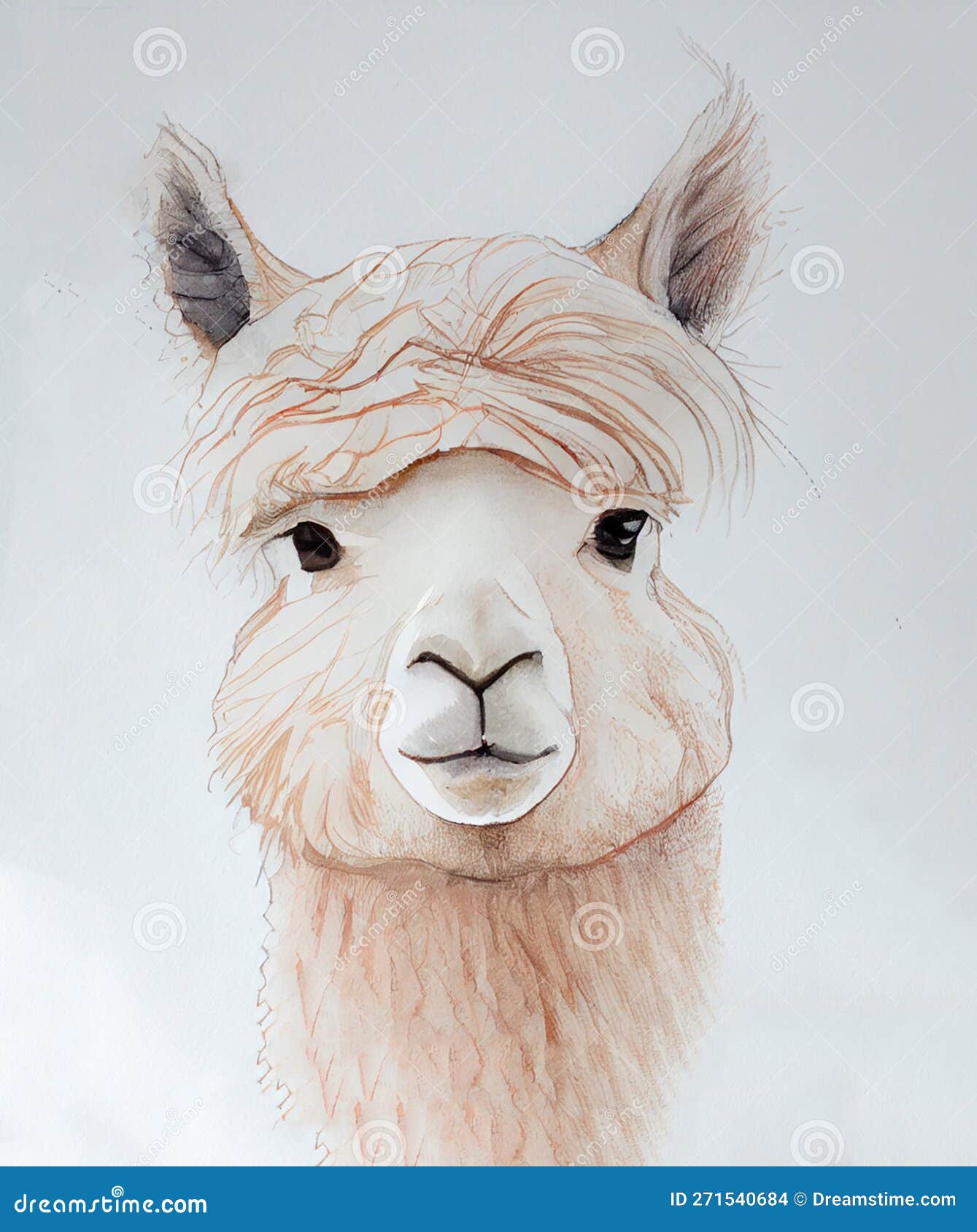 Alpaca Drawing with Bit of Watercolour Stock Photo - Image of portrait ...