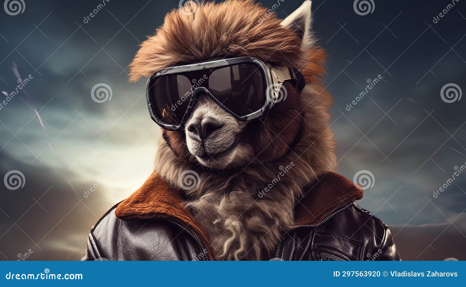Alpaca in a Flight Jacket and Pilot Glasses Stock Illustration ...