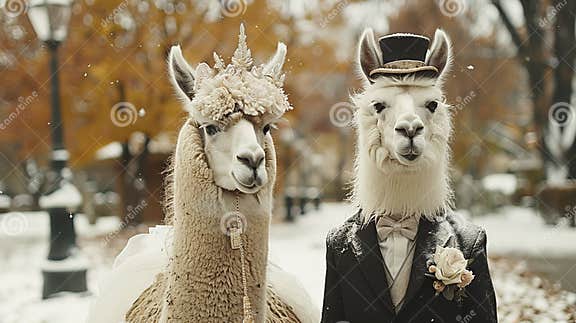 Alpaca Wedding In The Snow Stock Illustration Illustration Of Furry 325277123