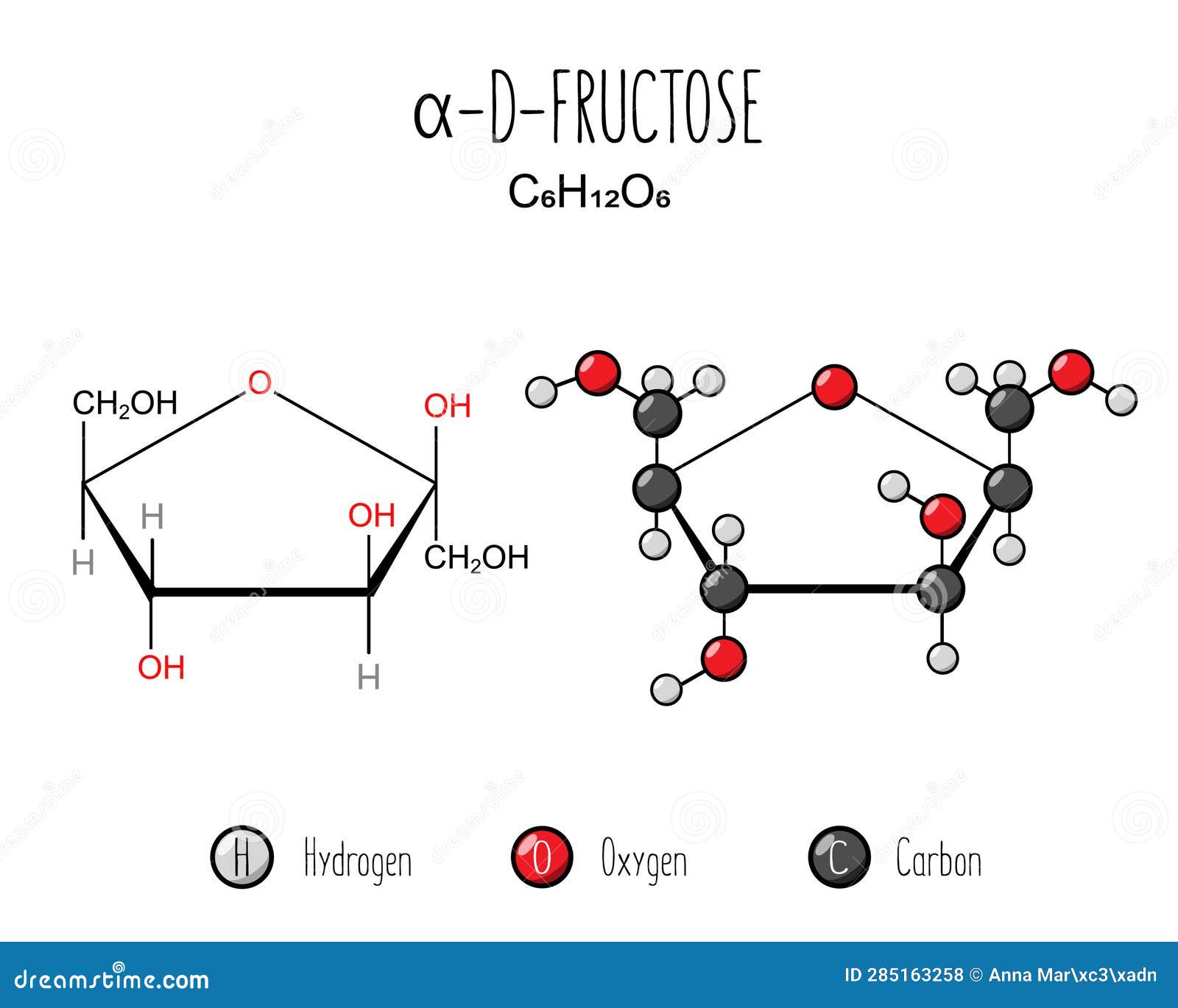 Alpha Fructose Skeletal And Flat Representation. Vector Illustration ...