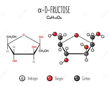 Alpha Fructose Skeletal and Flat Representation. Stock Illustration ...