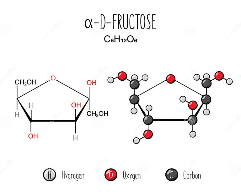 Alpha Fructose Skeletal and Flat Representation. Stock Illustration ...