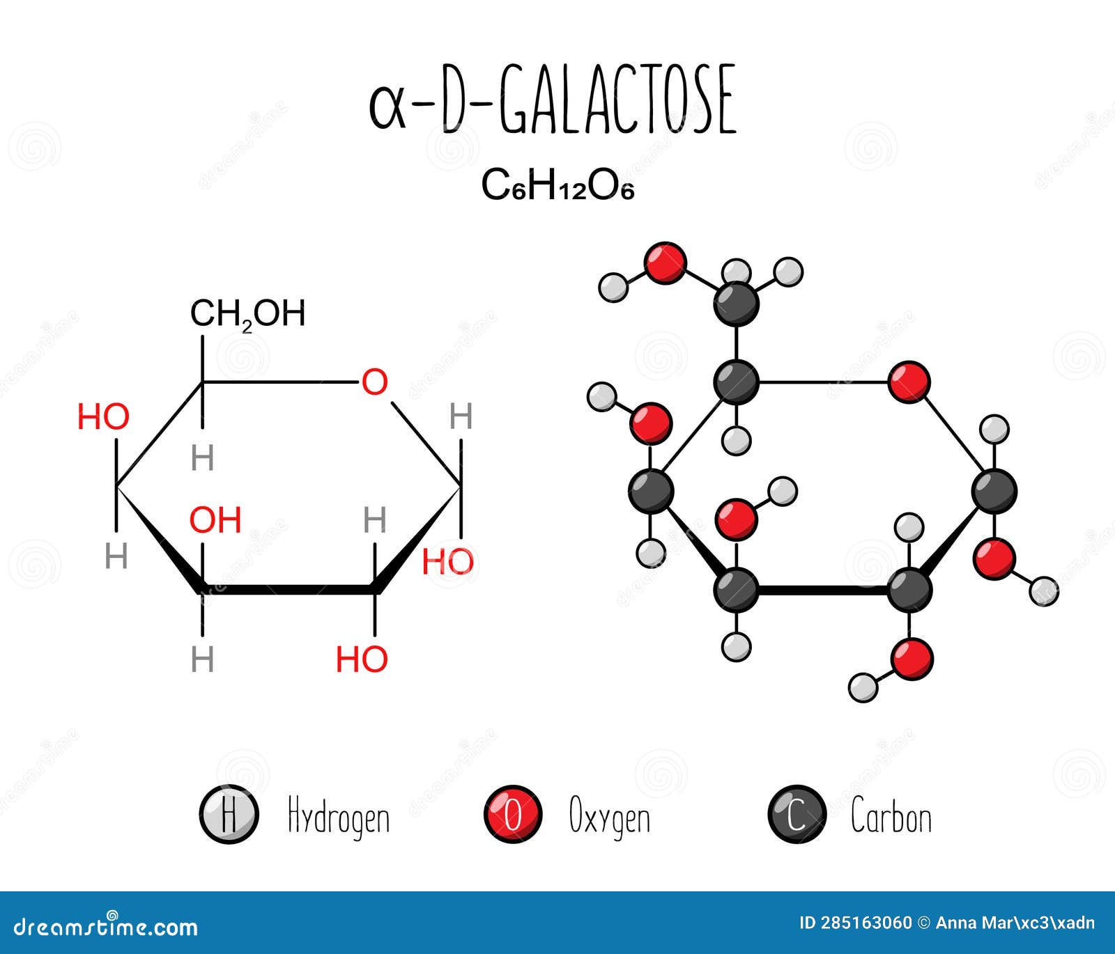 Alpha Galactose Skeletal and Flat Representation. Stock Illustration ...