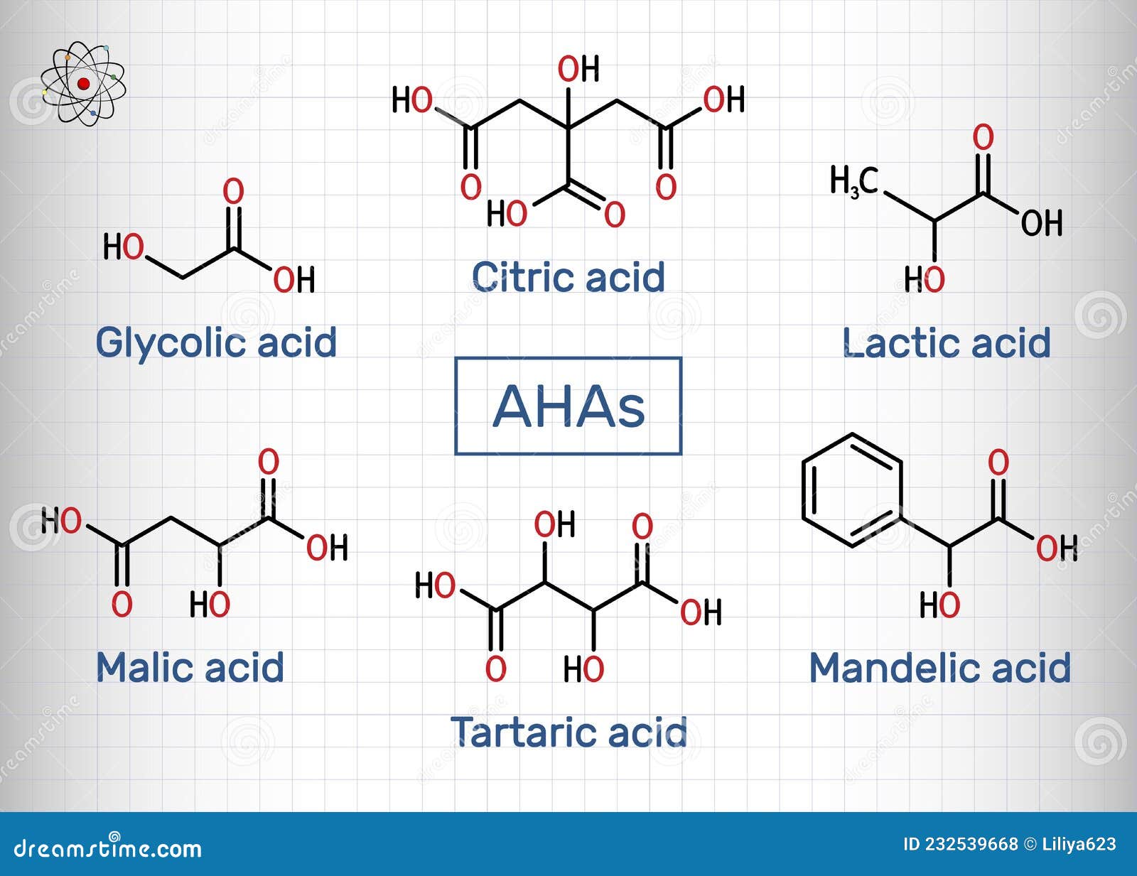 Alpha Hydroxy Acids Aha Glycolic C2h4o3 Lactic C3h6o3 Malic C4h6o5 Tartaric C4h6o6 Citric