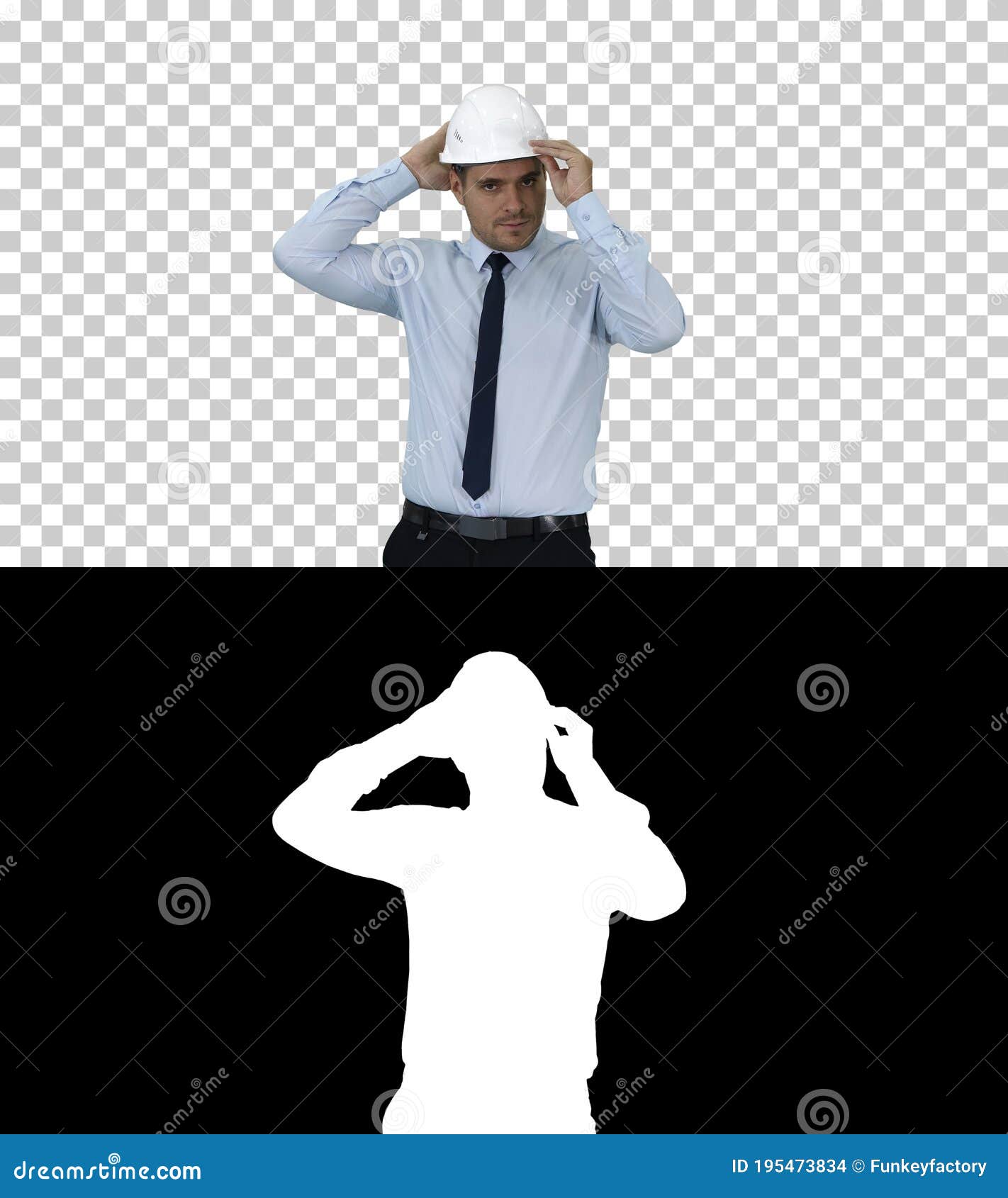 Young Construction Worker in Hard Hat on Gray Background, Alpha Channel ...