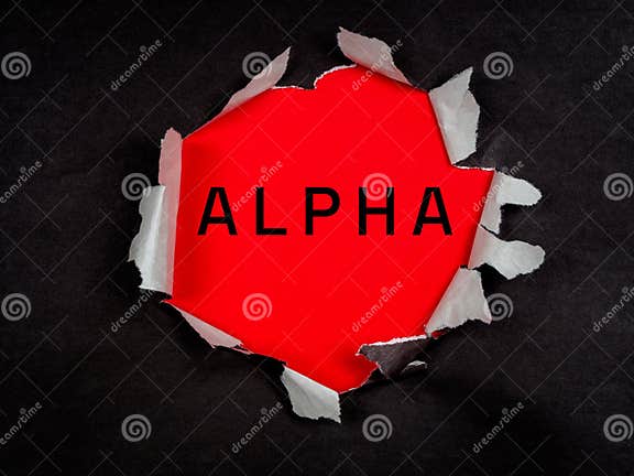 ALPHA Text on Colored Black Red Paper Background Stock Photo - Image of ...